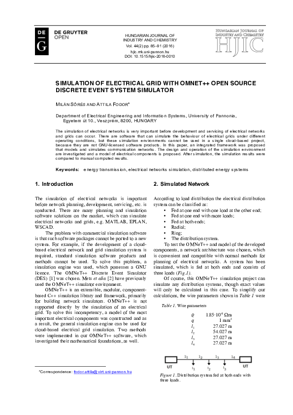 Pdf Simulation Of Electrical Grid With Omnet Open Source Discrete Event System Simulator
