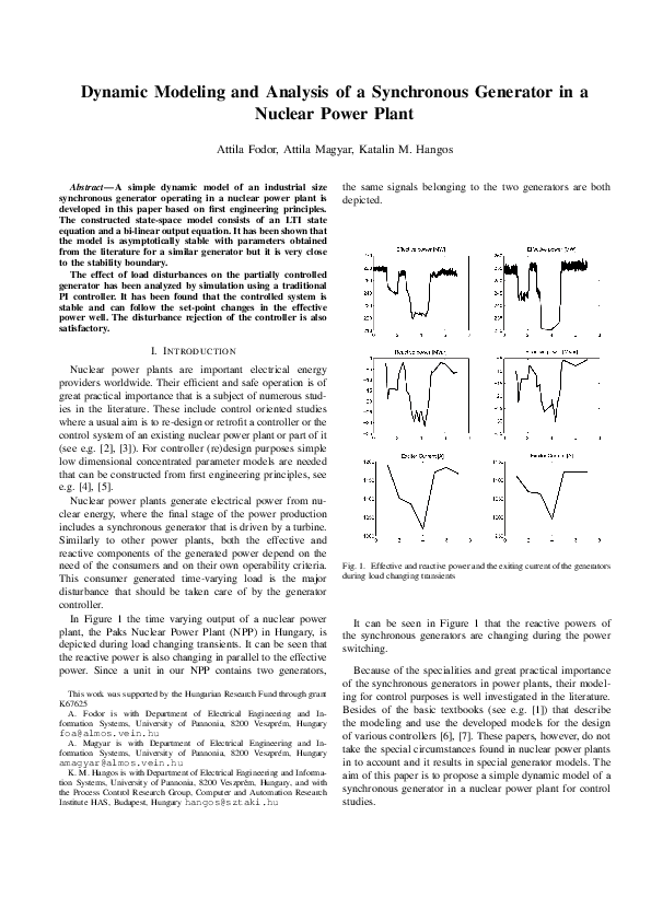 (PDF) Dynamic Modeling and Analysis of a Synchronous Generator in a ...
