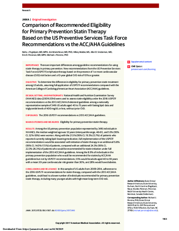 (PDF) Comparison of Recommended Eligibility for Primary Prevention ...