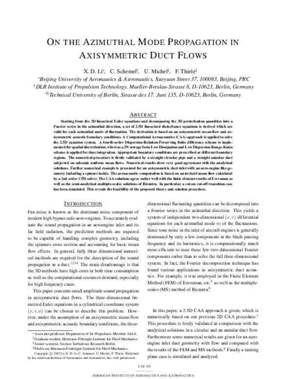 (PDF) On the Azimuthal Mode Propagation in Axisymmetric Duct FLows