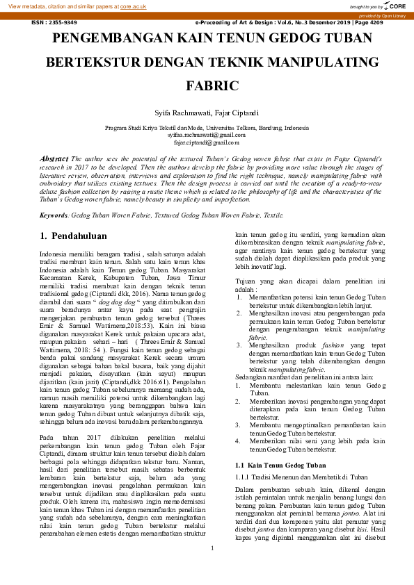 (PDF) Pengembangan Kain Tenun Gedog Tuban Bertekstur Dengan Teknik ...