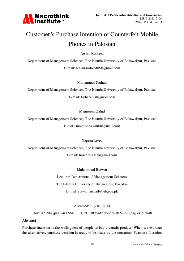 (PDF) Customer’s Purchase Intention of Counterfeit Mobile Phones in ...