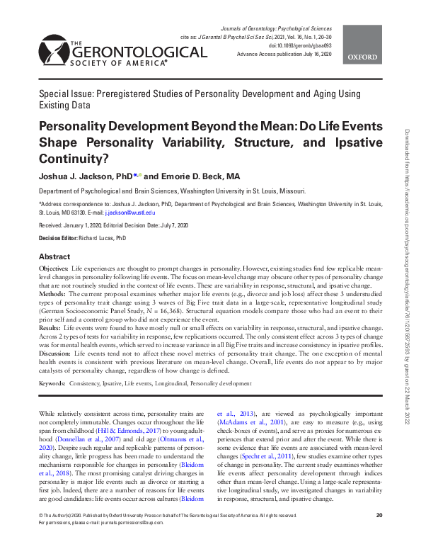 (PDF) Personality Development Beyond the Mean: Do Life Events Shape ...