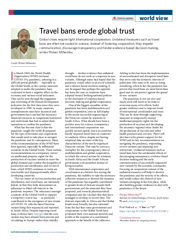 (PDF) Travel bans erode global trust