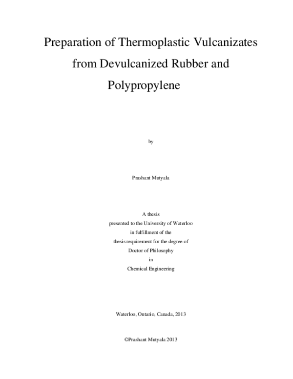 (PDF) Preparation of Thermoplastic Vulcanizates from Devulcanized ...