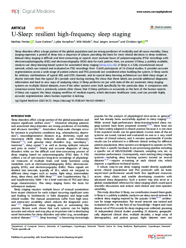 (PDF) U-Sleep: resilient high-frequency sleep staging