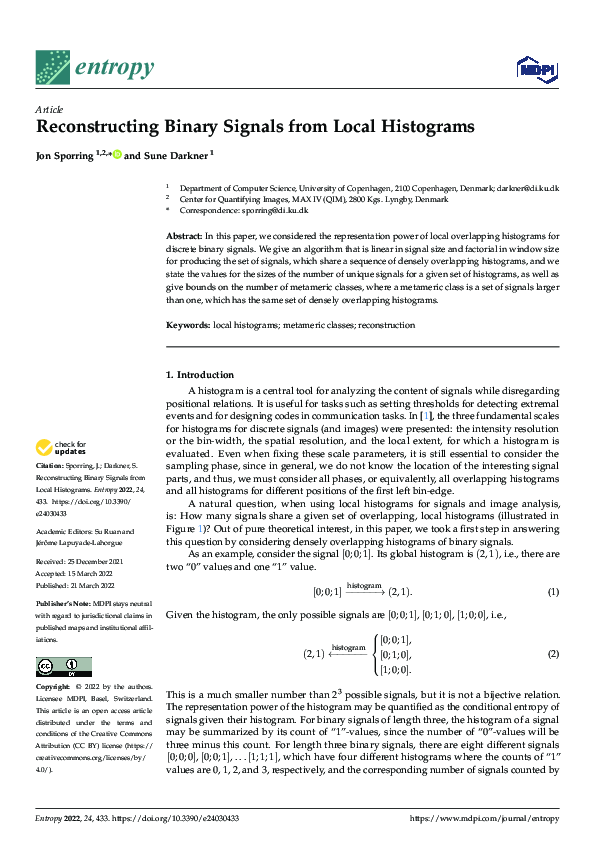 Pdf Reconstructing Binary Signals From Local Histograms