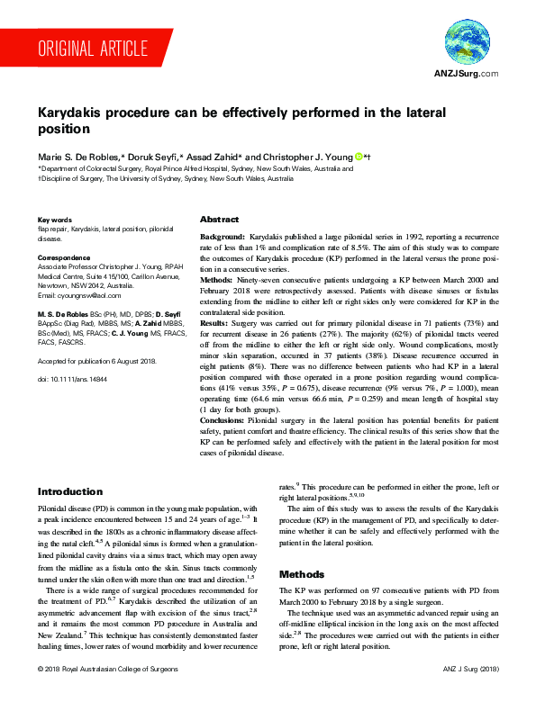 (PDF) Karydakis procedure can be effectively performed in the lateral ...
