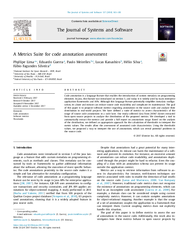(PDF) A Metrics Suite for code annotation assessment