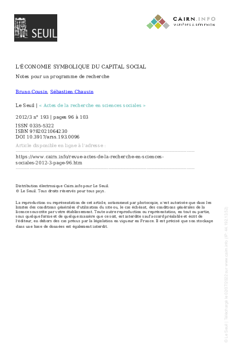 (PDF) L'économie symbolique du capital social