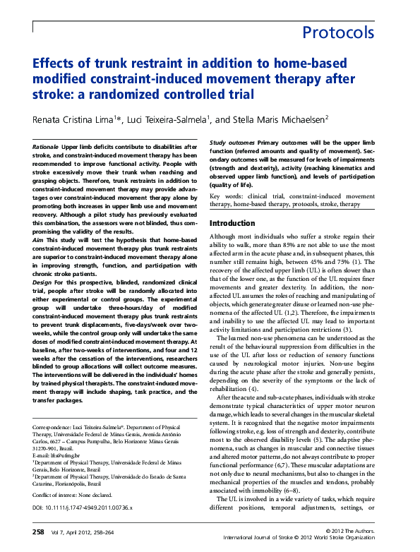 (PDF) Effects of trunk restraint in addition to home-based modified ...