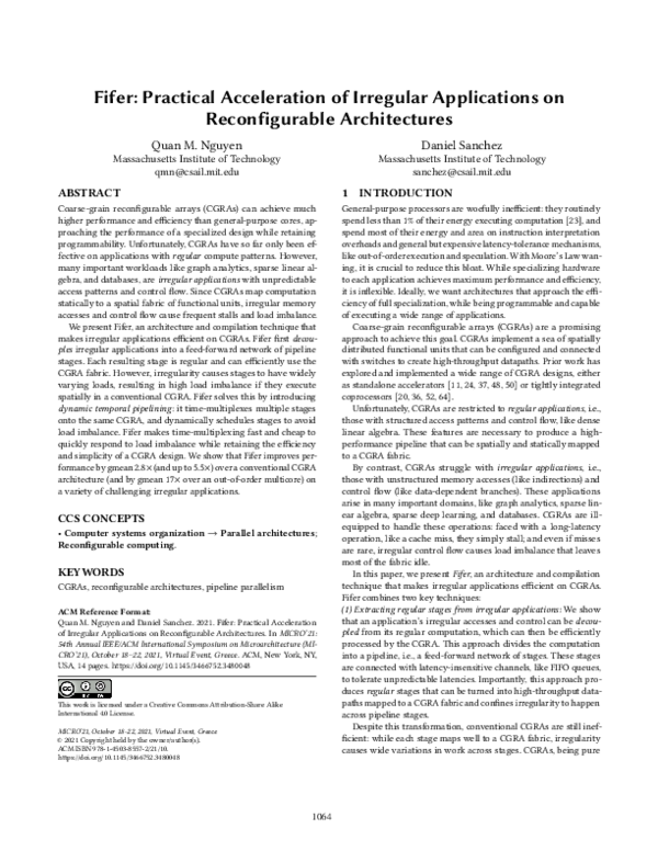 (PDF) Fifer: Practical Acceleration of Irregular Applications on Reconfigurable Architectures