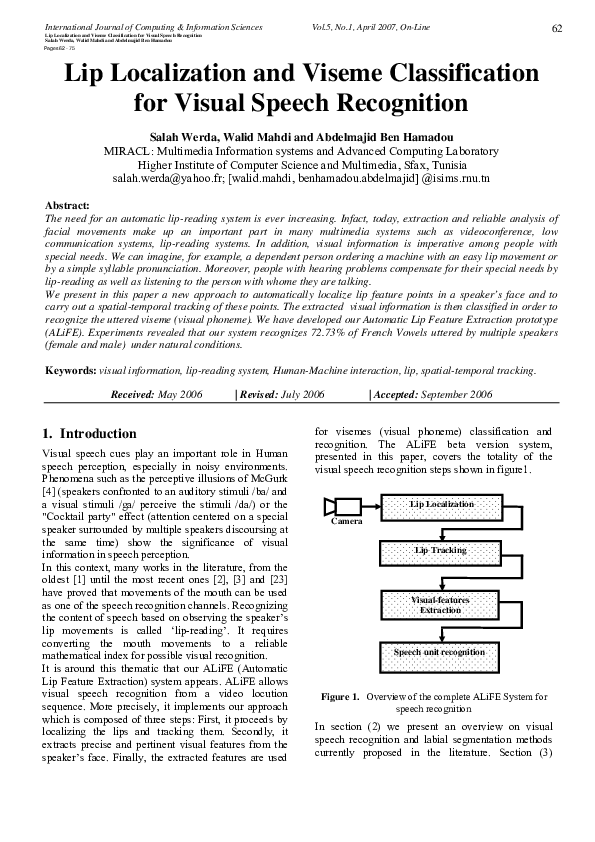 (PDF) Lip Localization and Viseme Classification for Visual Speech ...