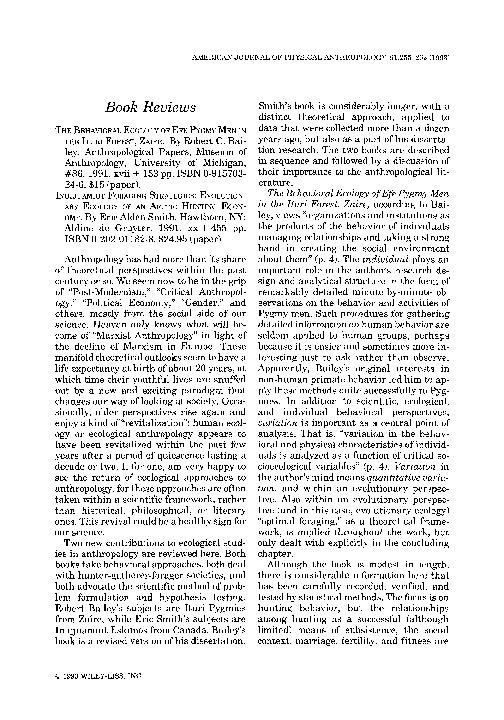 (PDF) The Behavioral Ecology of Efe Pygmy Men in the Ituri Forest ...