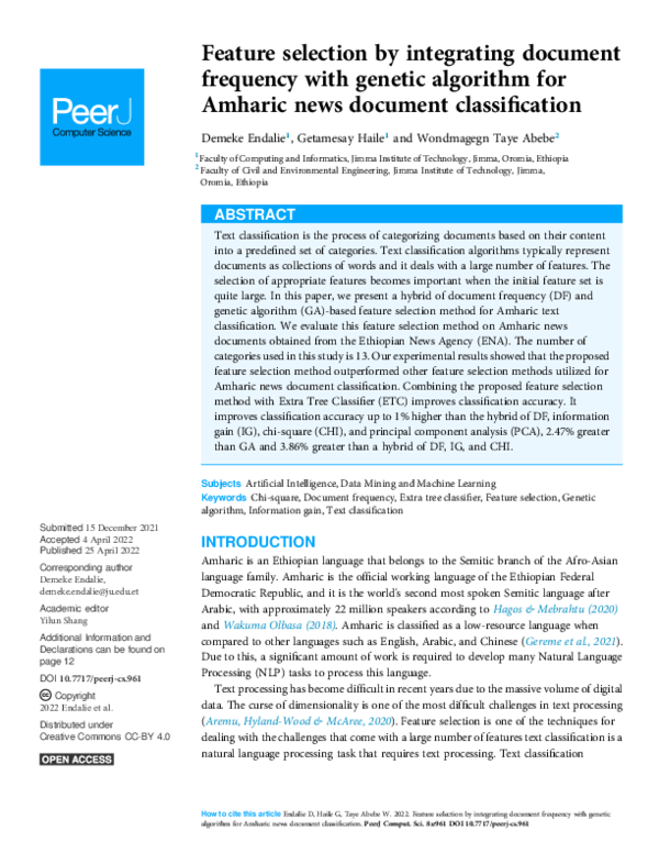 Pdf Feature Selection By Integrating Document Frequency With Genetic