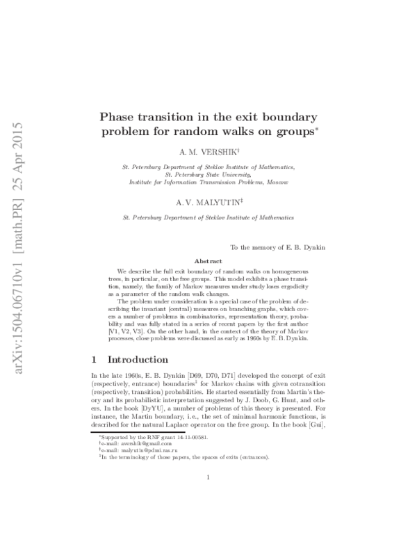 Pdf Phase Transition In The Exit Boundary Problem For Random Walks On