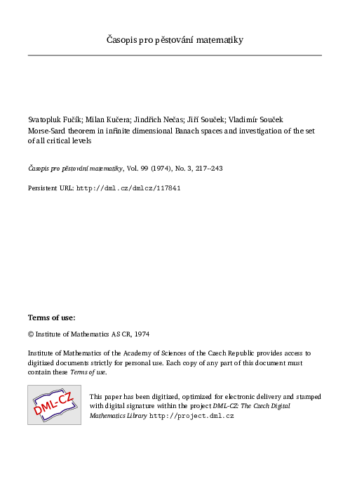 (PDF) Morse-Sard theorem in infinite dimensional Banach spaces and ...