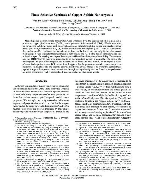 (PDF) Phase-Selective Synthesis of Copper Sulfide Nanocrystals