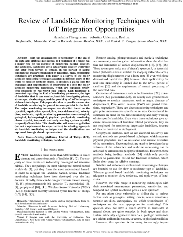 (PDF) Review of Landslide Monitoring Techniques with IoT Integration Opportunities