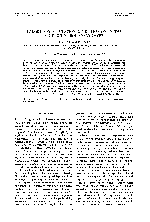 (PDF) Large-eddy simulation of dispersion in the convective boundary layer