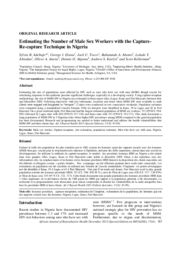 Pdf Estimating The Number Of Male Sex Workers With The Capture