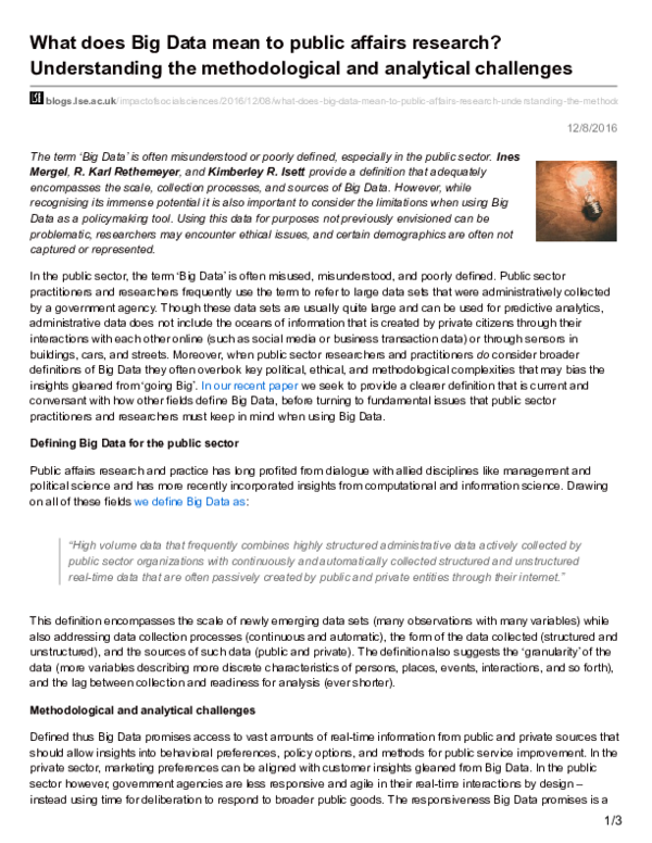 (PDF) What does Big Data mean to public affairs research? Understanding ...