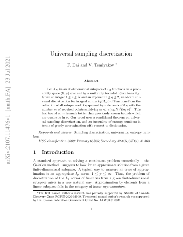 (PDF) Universal sampling discretization | Vladimir Temlyakov - Academia.edu