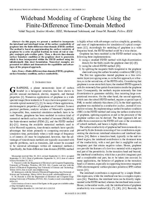 Pdf Wideband Modeling Of Graphene Using The Finite Difference Time Domain Method