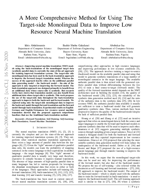Pdf A More Comprehensive Method For Using The Target Side Monolingual Data To Improve Low