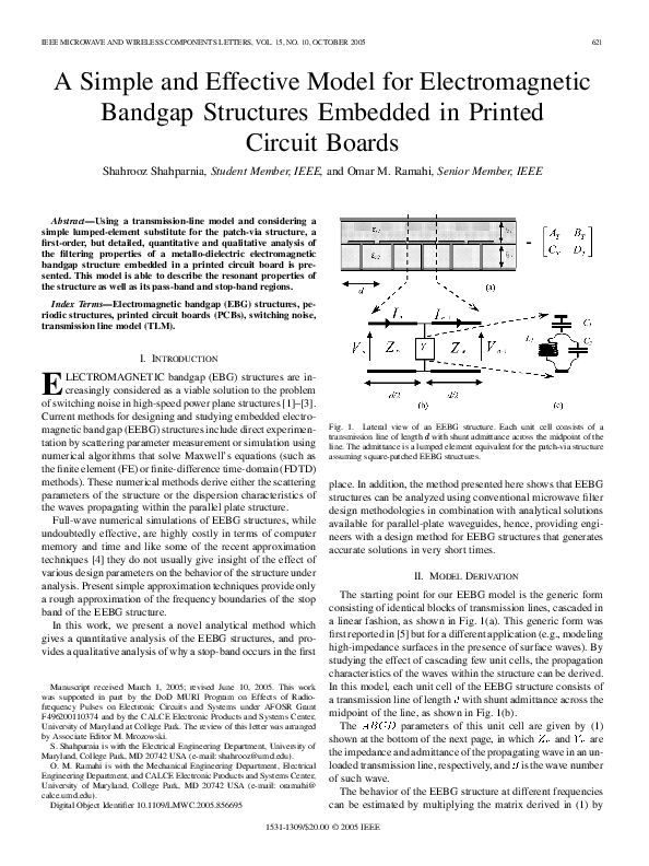 Pdf A Simple And Effective Model For Electromagnetic Bandgap Structures Embedded In Printed