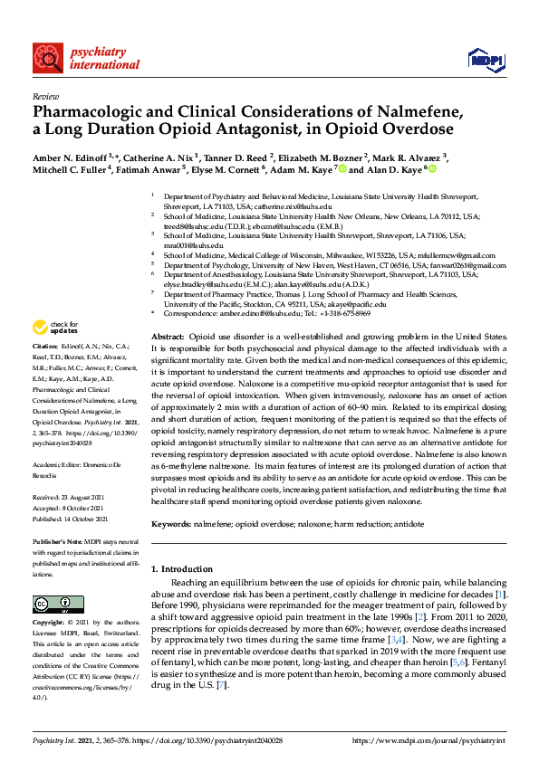 (PDF) Pharmacologic and Clinical Considerations of Nalmefene, a Long ...