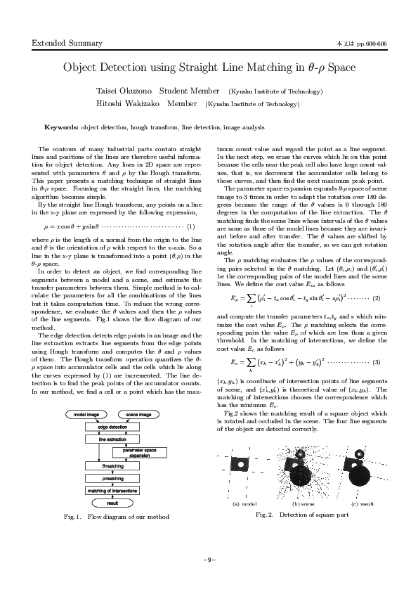 (PDF) Object detection using straight line matching in θ-ρ space | Hitoshi Wakizako - Academia.edu