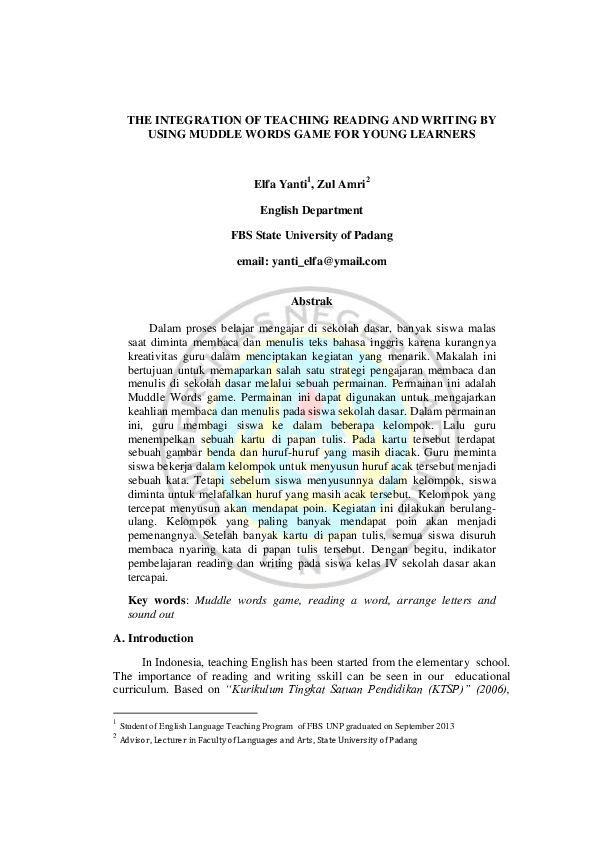 (PDF) The Integration of Teaching Reading and Writing by Using Muddle ...