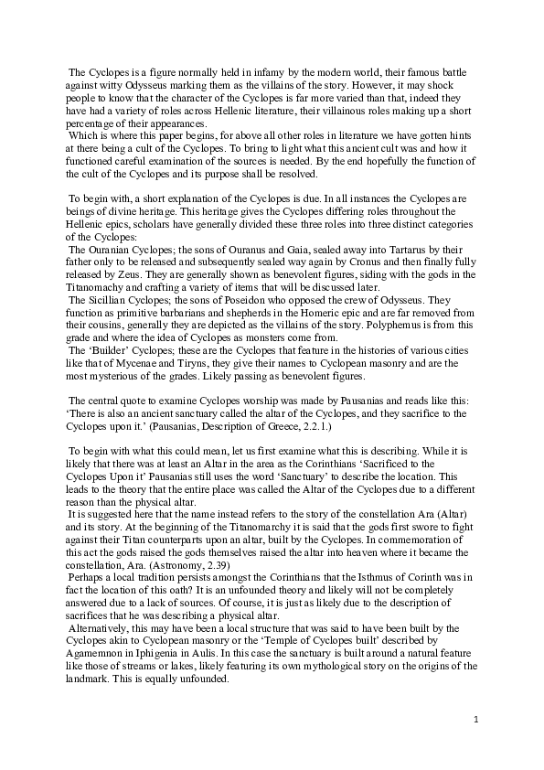 (DOC) On the Altar of the Cyclopes