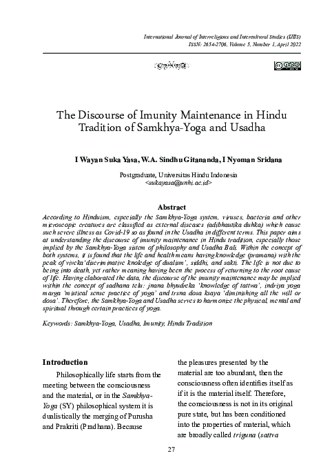 (PDF) The Discourse of Imunity Maintenance in Hindu Tradition of ...
