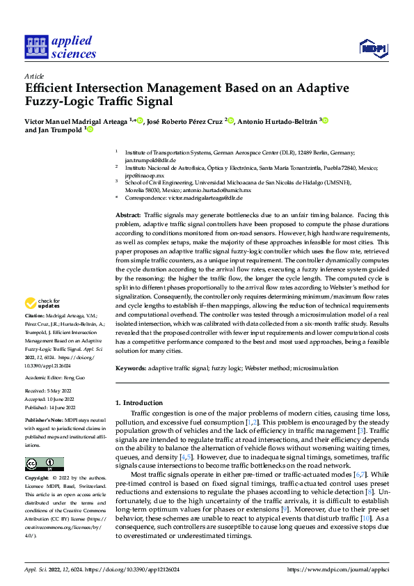 Pdf Efficient Intersection Management Based On An Adaptive Fuzzy Logic Traffic Signal