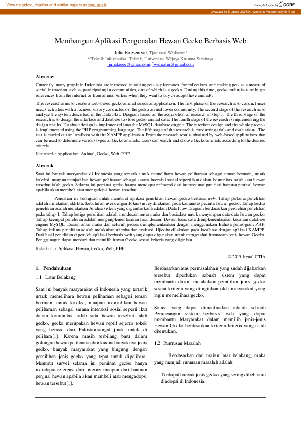 (PDF) Membangun Aplikasi Pengenalan Hewan Gecko Berbasis Web