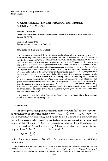 (PDF) A generalized linear production model: A unifying model