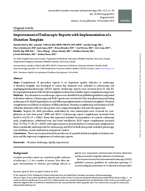 (PDF) Improvement of Endoscopic Reports with Implementation of a ...