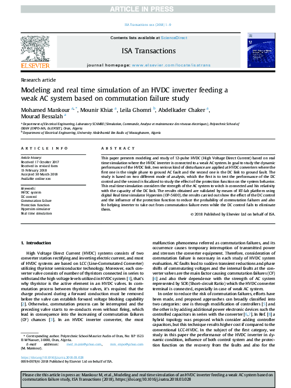 Pdf Modeling And Real Time Simulation Of An Hvdc Inverter Feeding A Weak Ac System Based On
