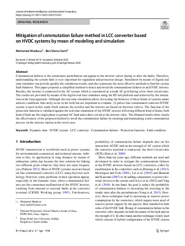 (PDF) Mitigation of commutation failure method in LCC converter based on HVDC systems by mean of ...