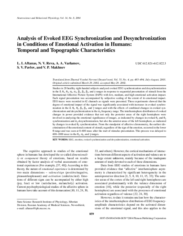 (PDF) Analysis of Evoked EEG Synchronization and Desynchronization in Conditions of Emotional ...