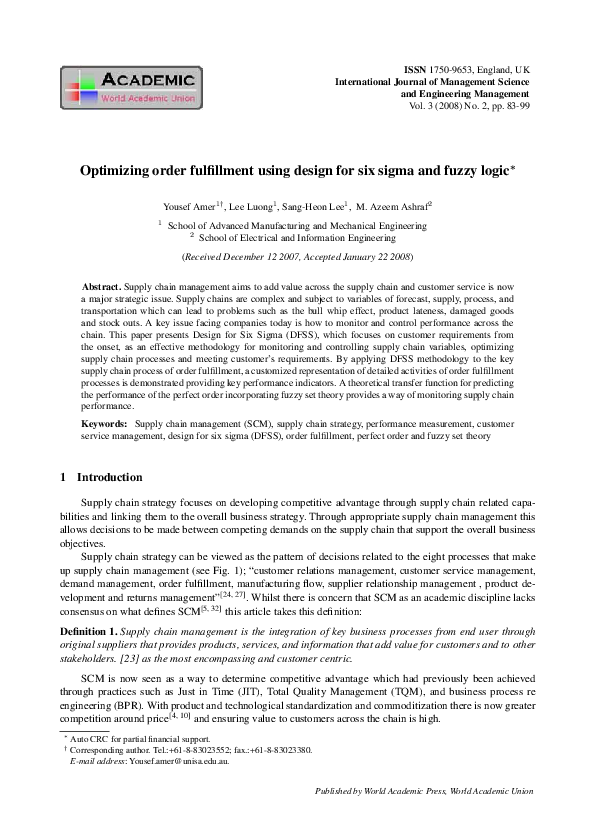 (PDF) Optimizing order fulfillment using design for six sigma and fuzzy ...