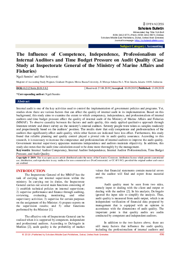 (PDF) The Influence of Competence, Independence, Professionalism of ...