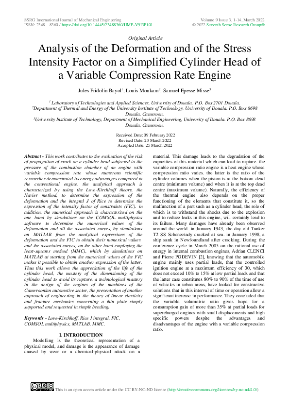 (PDF) Analysis of the Deformation and of the Stress Intensity Factor on ...