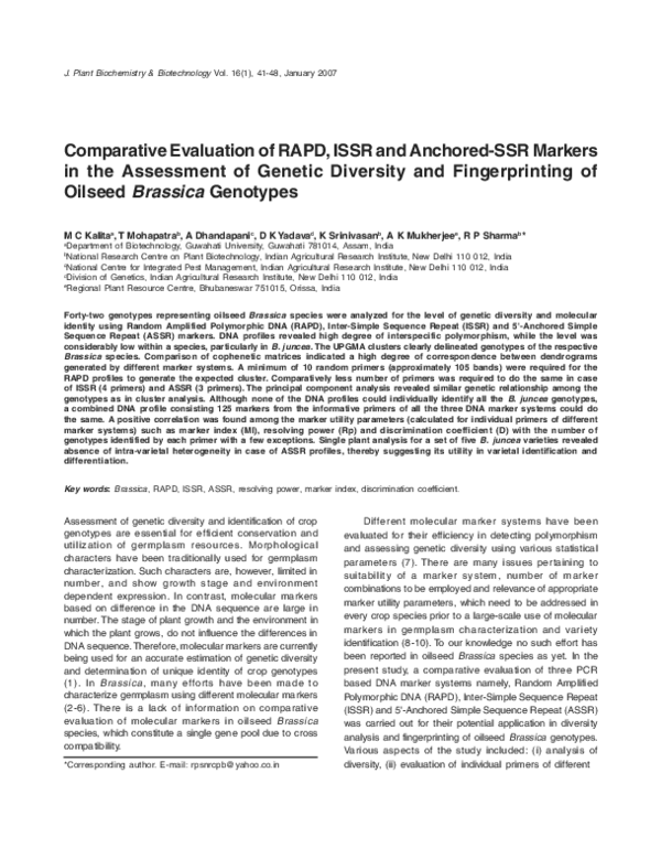 (PDF) Comparative Evaluation of RAPD, ISSR and Anchored-SSR Markers in the Assessment of Genetic ...