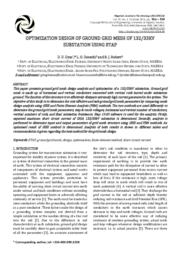 Pdf Optimization Design Of Ground Grid Mesh Of 132 33kv Substation