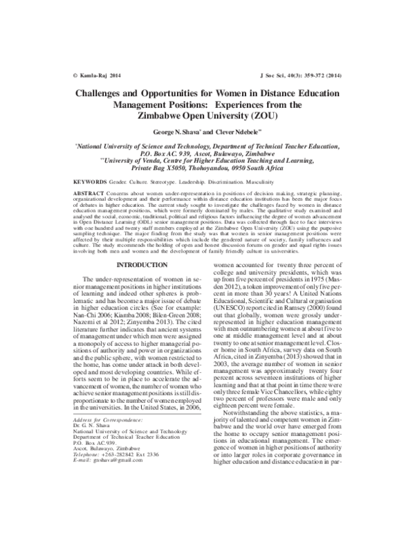 (PDF) Challenges and Opportunities for Women in Distance Education ...