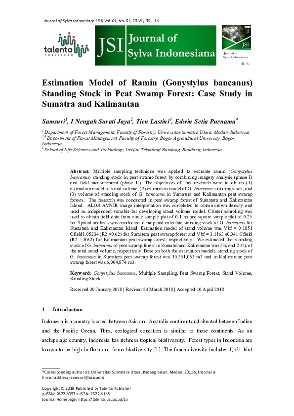 (PDF) Estimation Model of Ramin (Gonystylus bancanus) Standing Stock in Peat Swamp Forest: Case ...