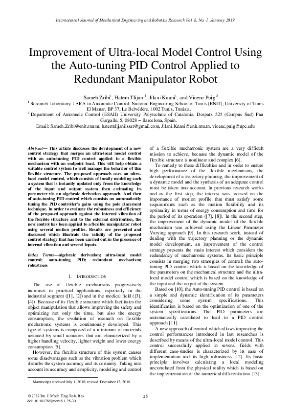 (PDF) Improvement of Ultra-local Model Control Using the Auto-tuning PID Control Applied to ...